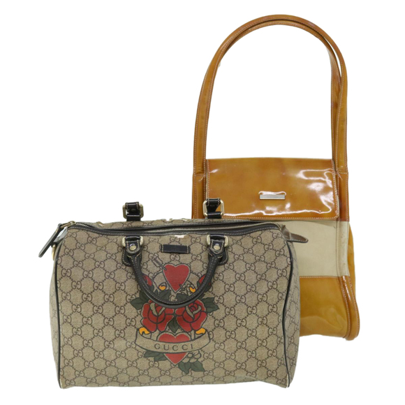 Gucci | Bags | Gucci Gg Canvas Hand Bag Pvc Leather Patent 2set Beige ...